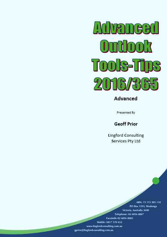 Advanced Outlook Tools & Tips - Training Manual - Lingford Consulting